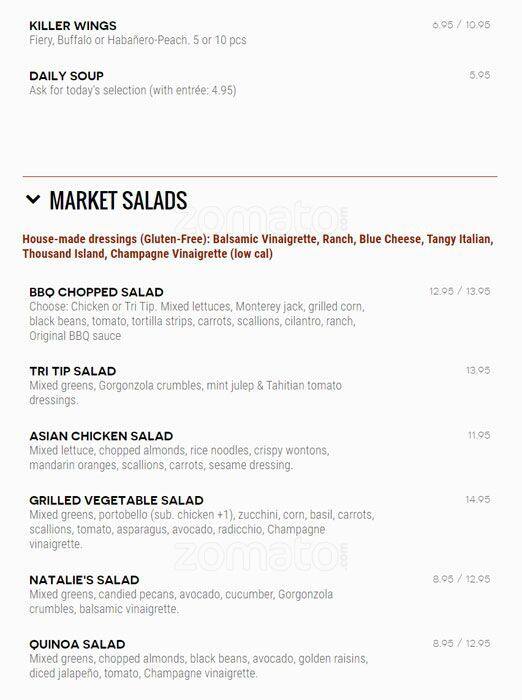 Menu at Wood Ranch BBQ, San Diego