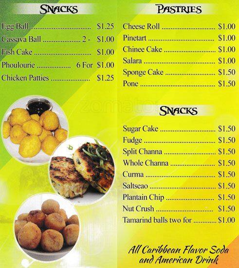 Menu at Our Village Roti Shop, New York City, 211-61 Jamaica Avenue