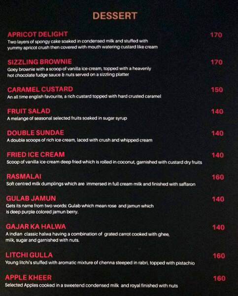 Menu at Tabla Restaurant, Hyderabad, Plot No 18