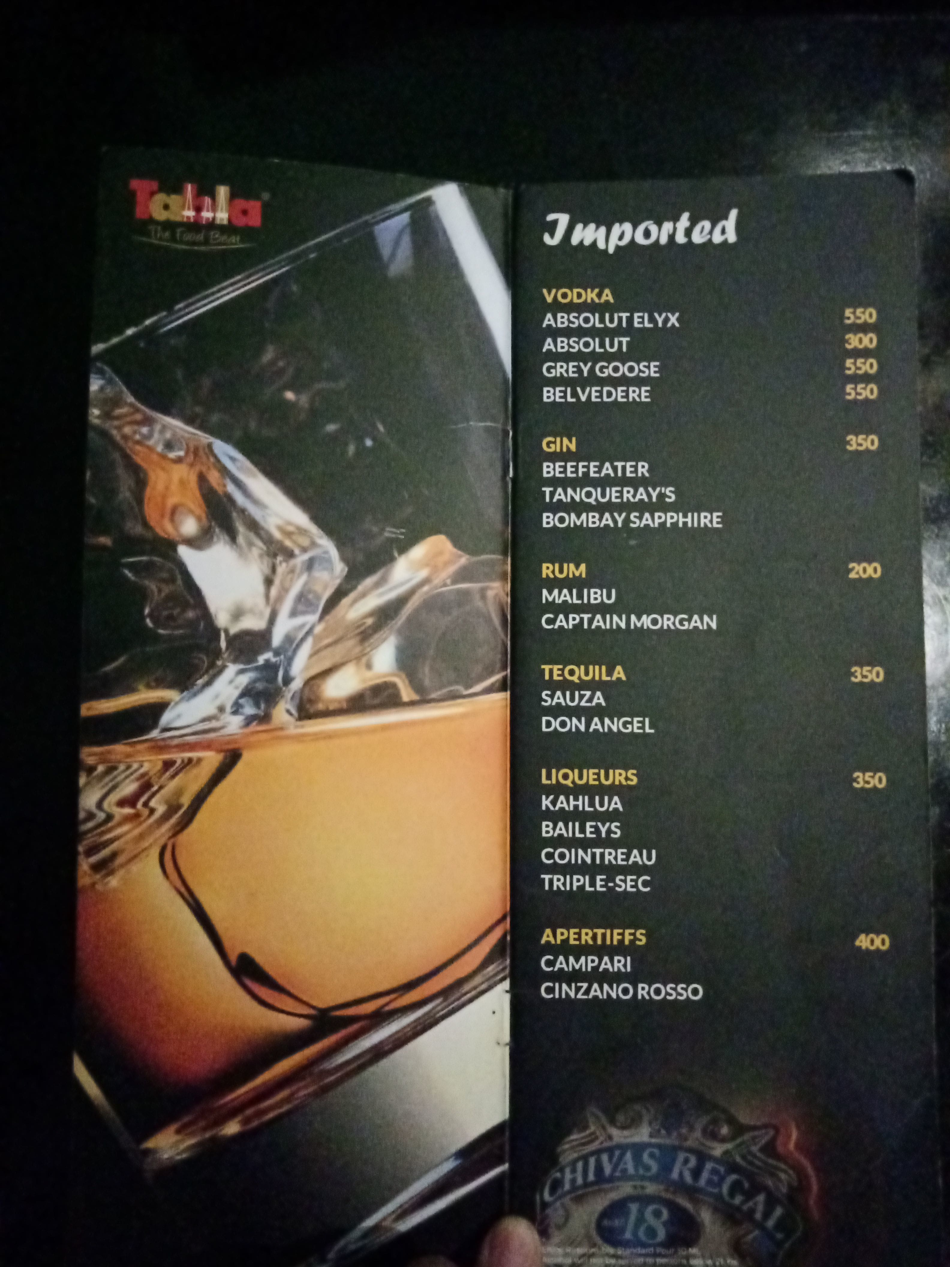 Menu at Tabla Restaurant, Hyderabad, Plot No 18