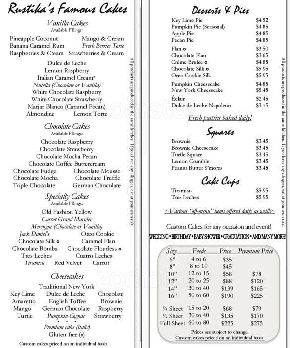 Menu at Rustika Cafe & Bakery, Houston