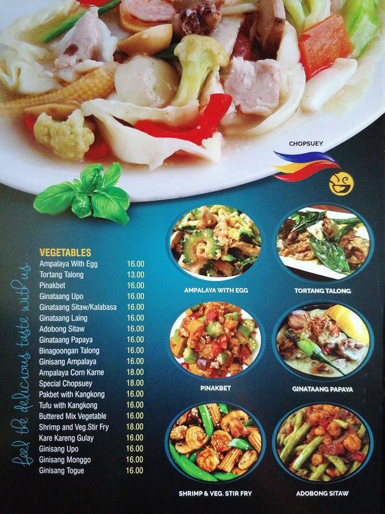 Menu at Manila Pinoy, Abu Dhabi