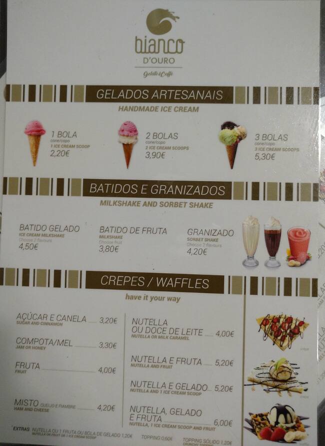 Menu em Bianco D'Ouro, Porto