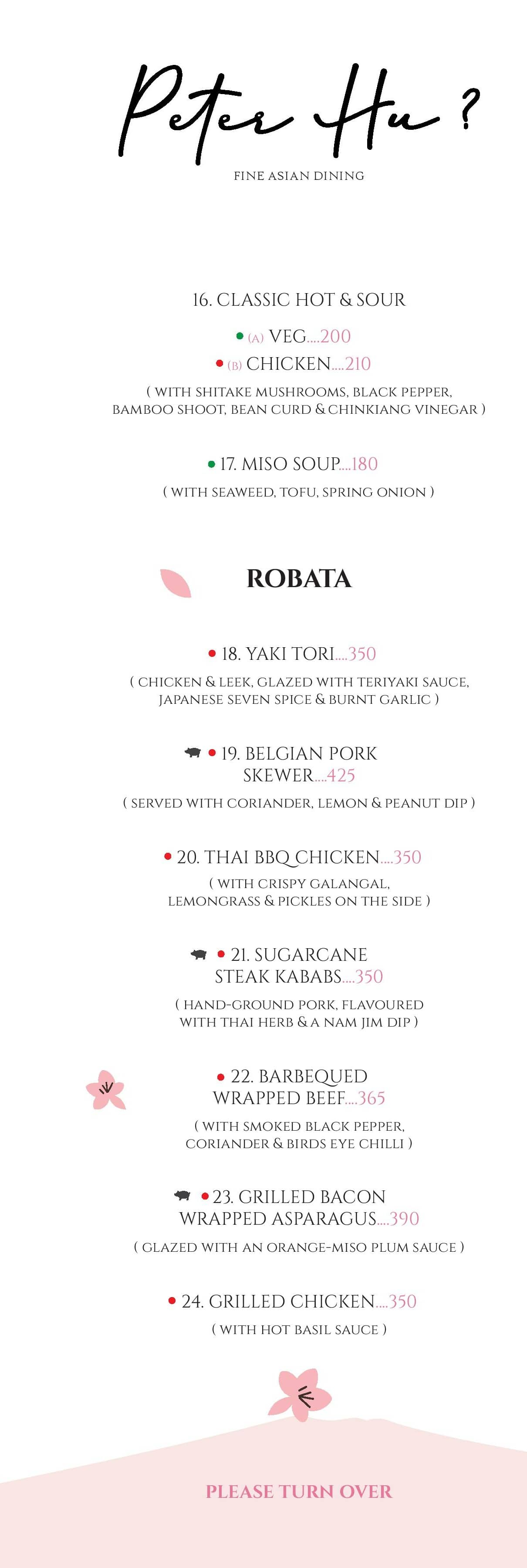 Menu at Peter Hu ?, Kolkata