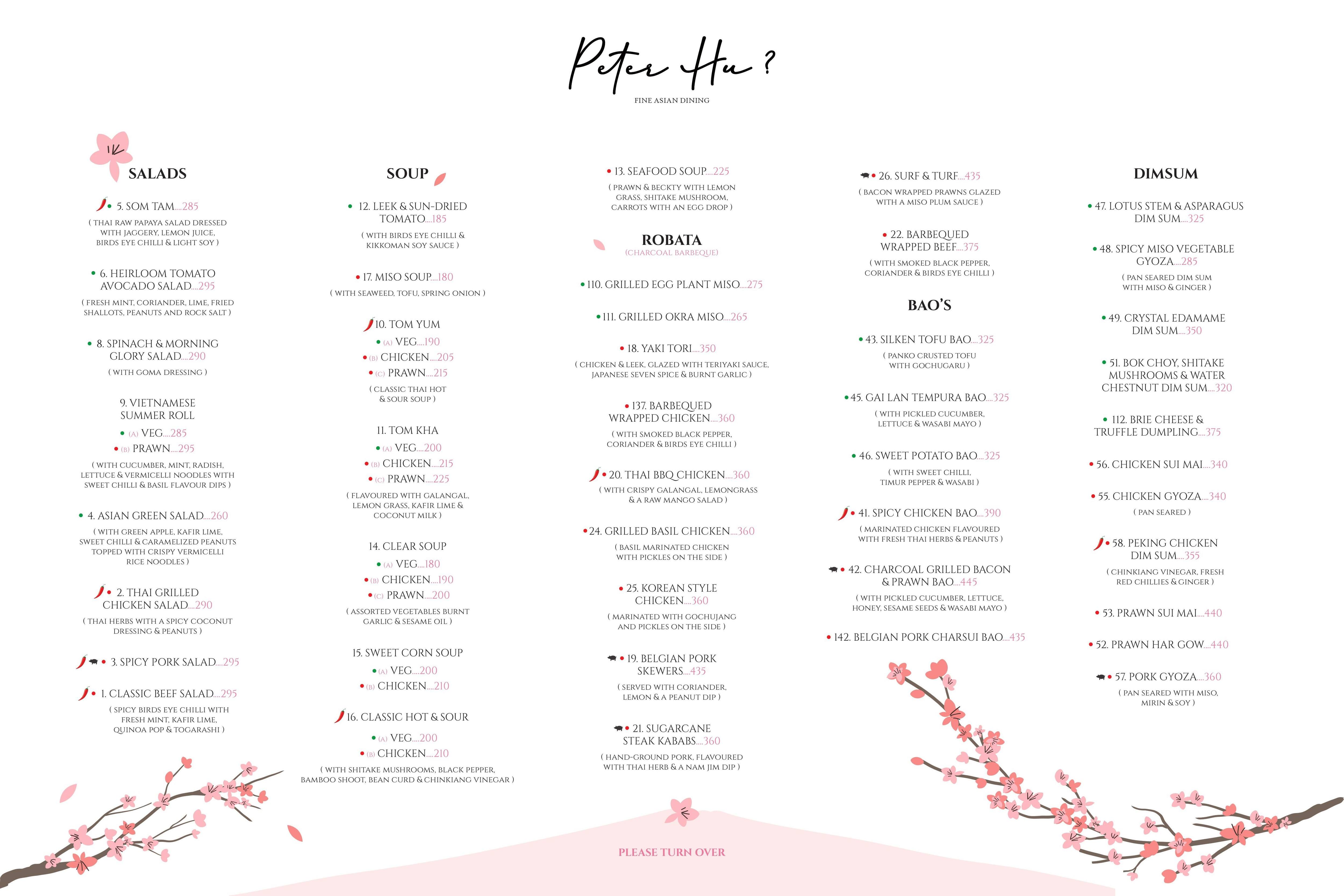 Menu at Peter Hu ?, Kolkata