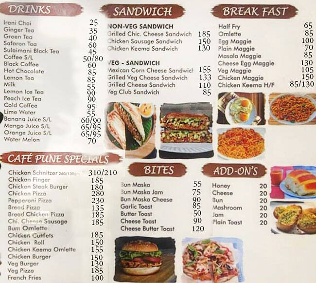 Menu of Cafe Pune, NIBM Road, Pune