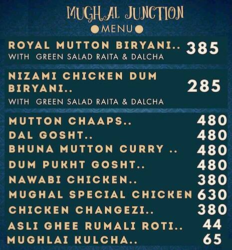Menu of Mughal Junction, Lingampally, Hyderabad