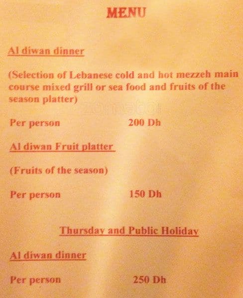 Al Diwan - Carlton Palace Hotel Menu - Zomato