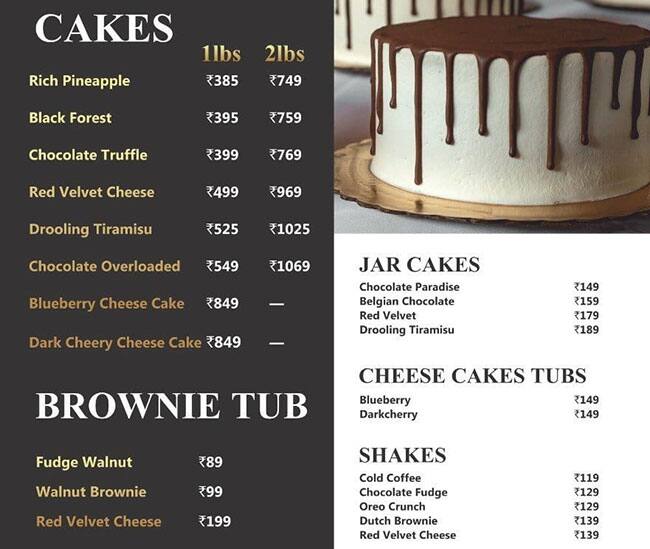 Menu of Cake House, Sector 69, Gurgaon