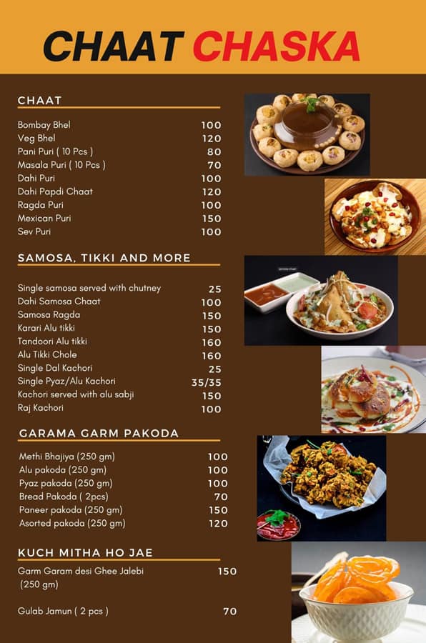 Menu of Chaat Chaska, Chandkheda, Ahmedabad