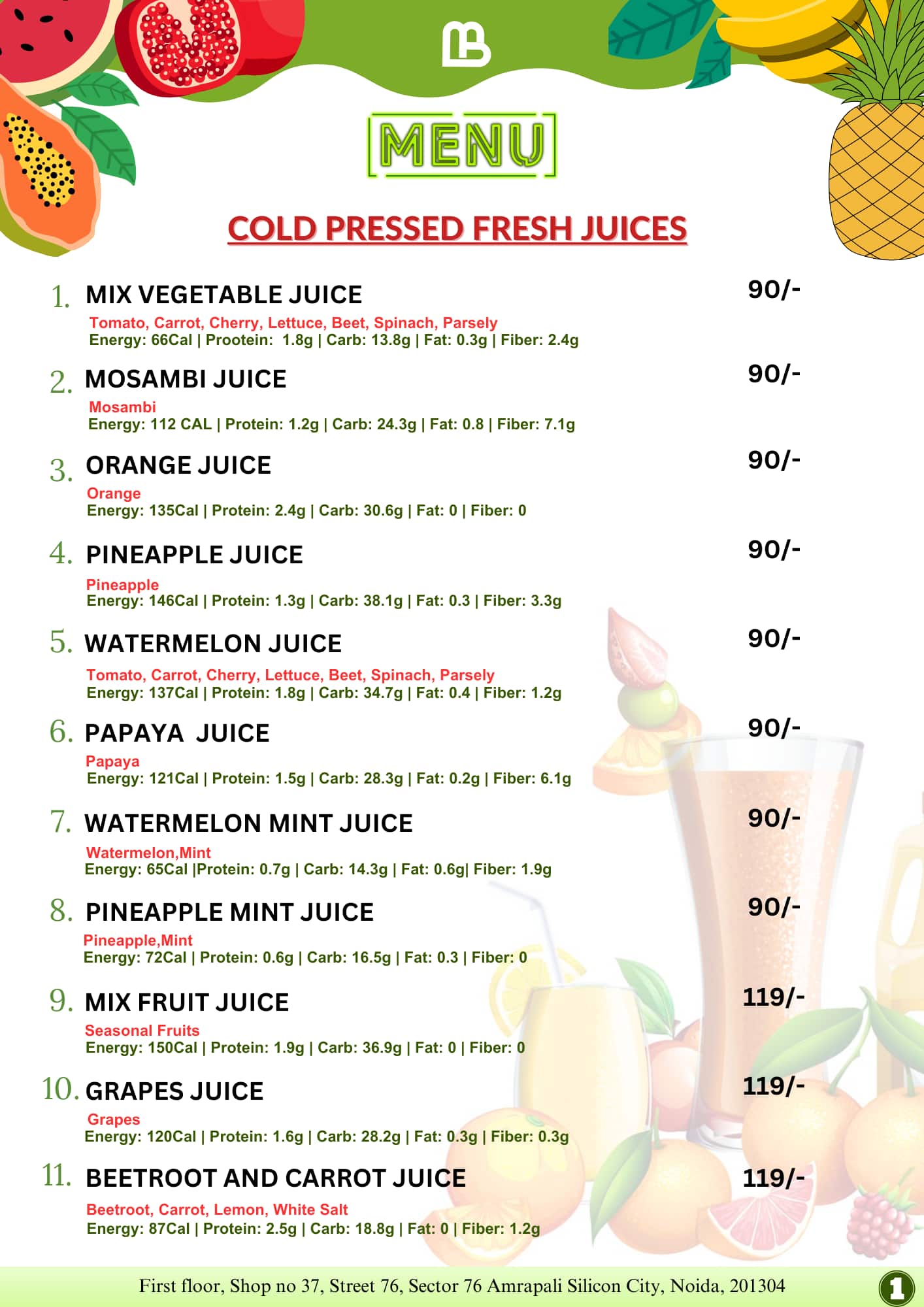 Menu of The Nutri Bar, Sector 76, Noida