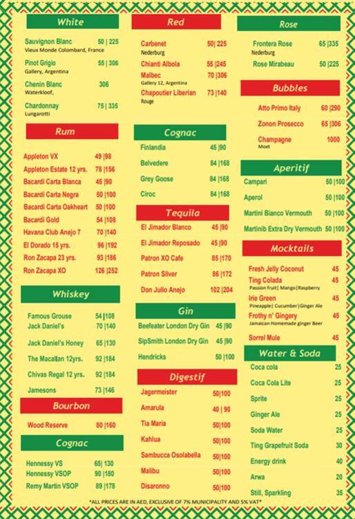 Menu of Ting Irie - Manzil Downtown Dubai, Downtown Dubai, Dubai