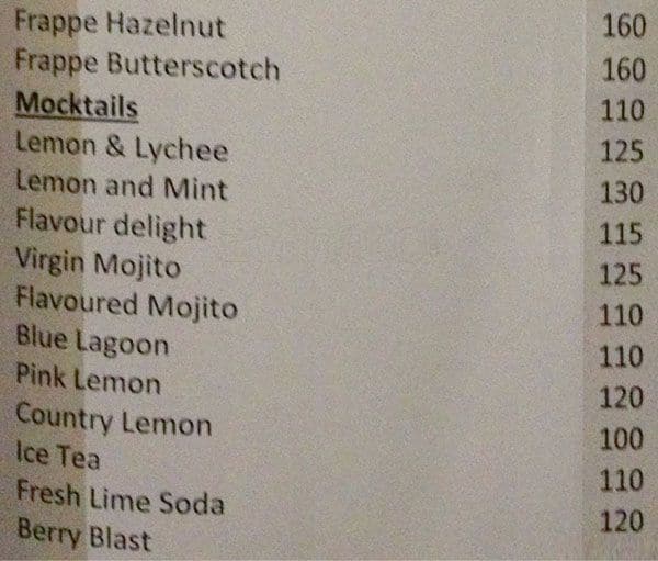 Menu at Cafe Unplugged, Kolkata, 17