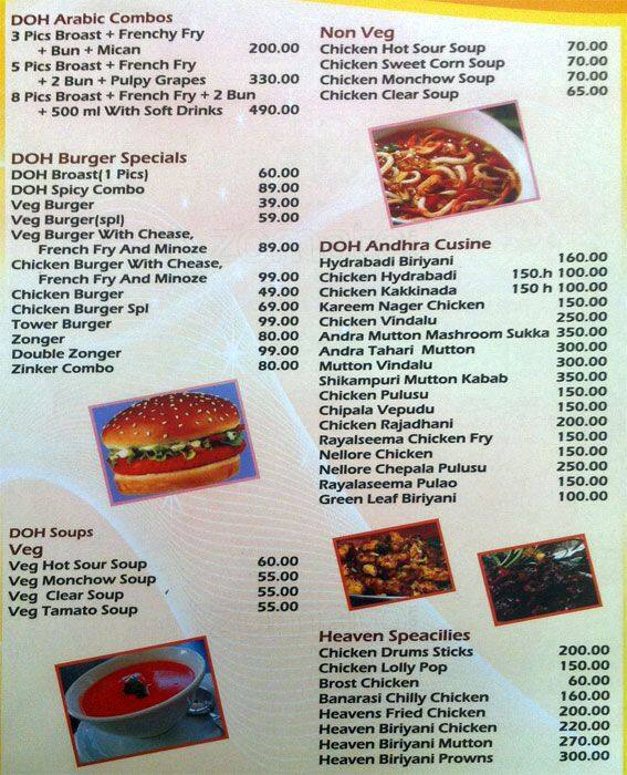 Menu at Drums Of Heaven, Mysuru