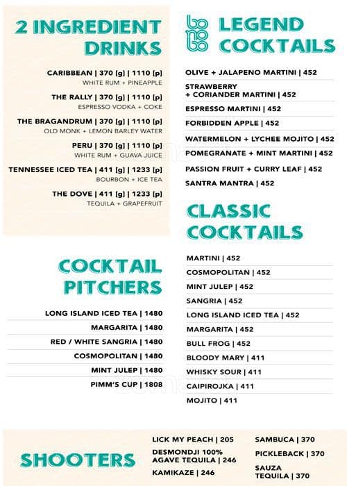 Bonobo Menu, Menu for Bonobo, Linking Road, Bandra West, Mumbai - Zomato