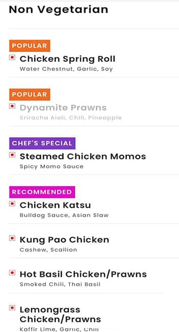 Menu at Bonobo, Mumbai