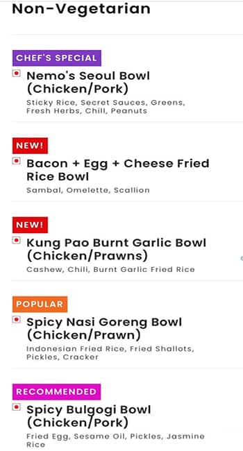 Menu at Bonobo, Mumbai