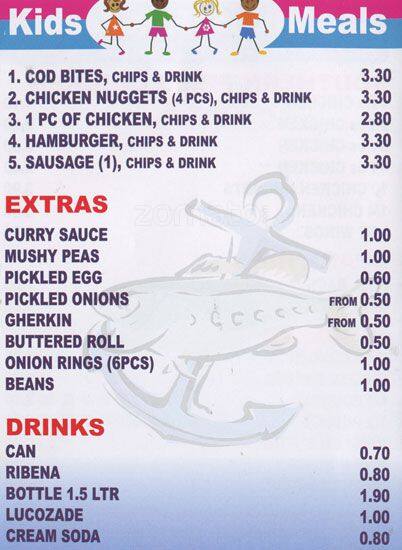 Menu at Blue Anchor Fish & Chips fast food, London