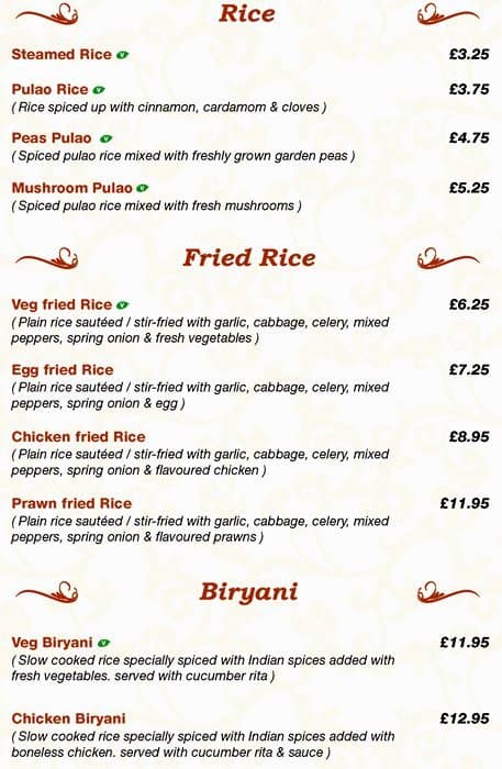 Menu at Manjal Restaurant, London