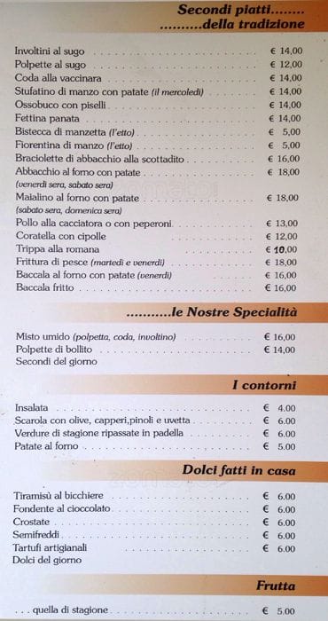 Menu at Flavio al Velavevodetto ai Quiriti restaurant, Rome, Piazza dei ...