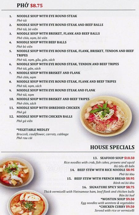 Pho Tran Vietnamese Restaurant Menu - Urbanspoon/Zomato