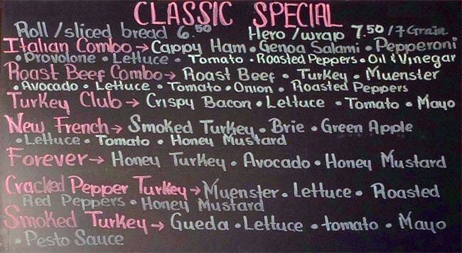 Menu at Bingo Deli restaurant, New York City, 77 Pearl St #6