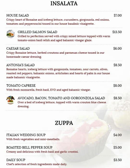 Menu at Antonia's Restaurant, Katy, Katy Mills Blvd