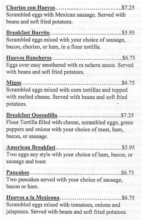 Menu at Cardona Foods restaurant, Fort Worth