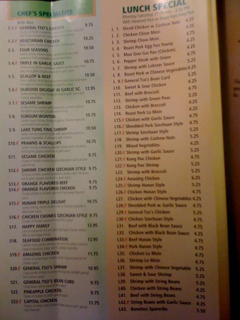 Menu at Chow's Chinese Restaurant, Collingswood