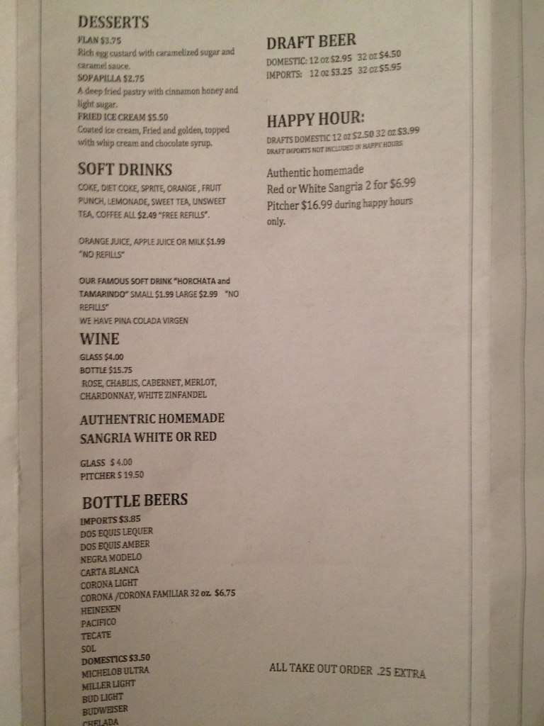 Menu at Tequila restaurant, Tampa