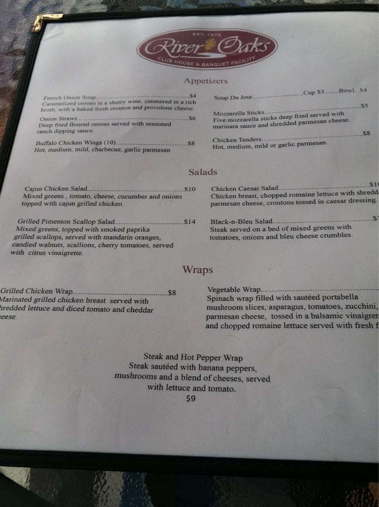 Menu at Club At River Oaks, Grand Island