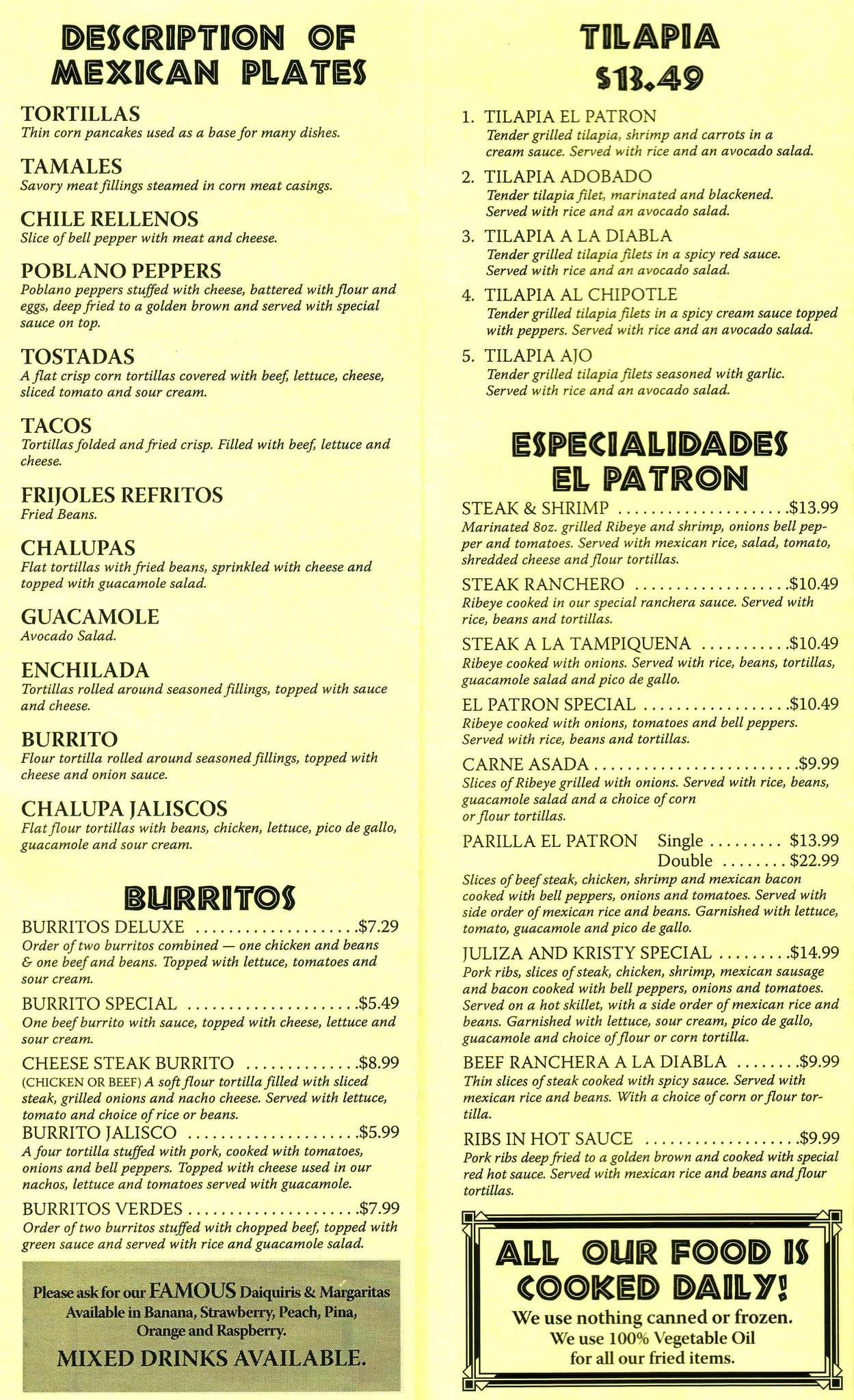 Menu at El Patron Authentic Mexican Restaurant, Bartlett, Stage Rd