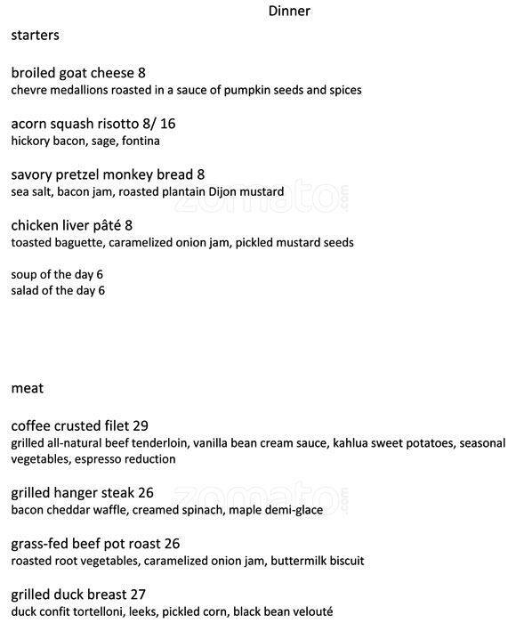 Menu at Radio Maria restaurant, Champaign