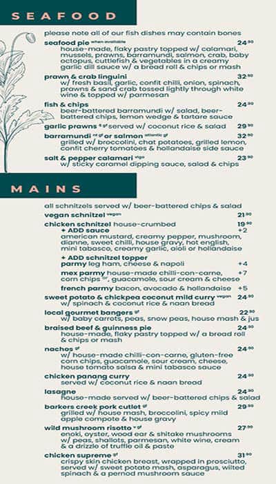 Menu at Boardwalk Tavern restaurant, Hope Island, Shopping Centre