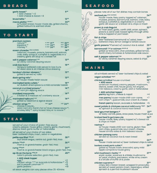 Menu at Boardwalk Tavern restaurant, Hope Island, Shopping Centre