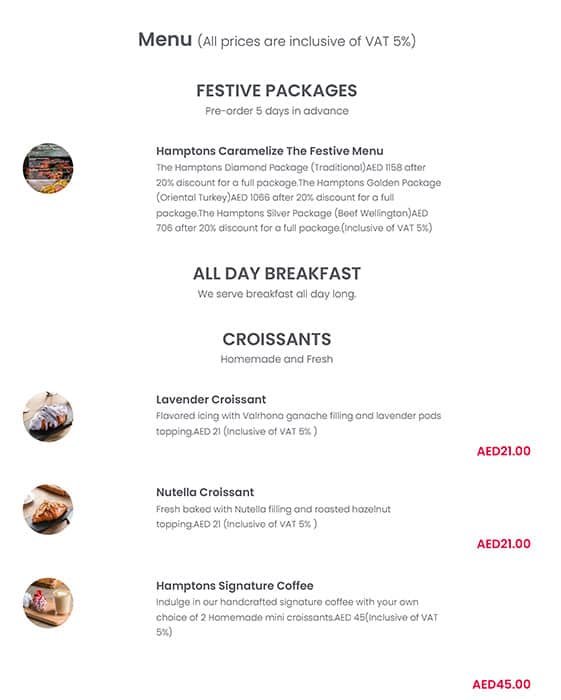 Menu of The Hamptons Cafe, Emirates Hills, Dubai