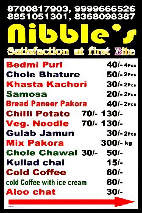 Menu of Nibble's, Anand Vihar, New Delhi