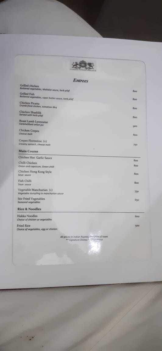 Menu of The Laxmi Niwas Palace, Samta Nagar, Bikaner