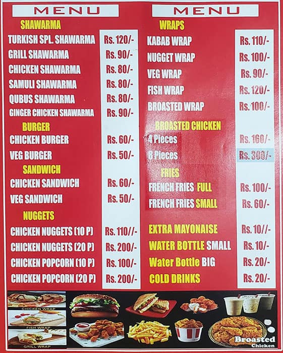 Menu at Turkish Shawarma House, Hyderabad