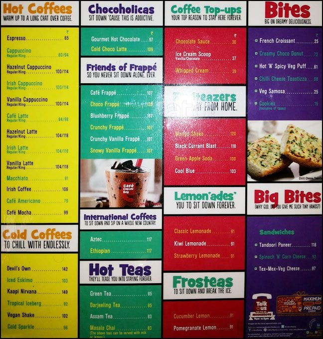Cafe Coffee Day Mumbai Airport Menu at Ron Edelstein blog