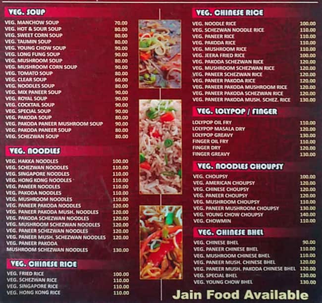 Menu of Young Chow, Mulund West, Mumbai