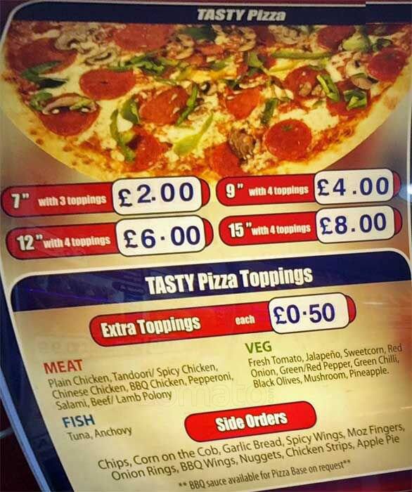 Menu at Tasty Chicken fast food, London, 233 Lower Clapton Rd