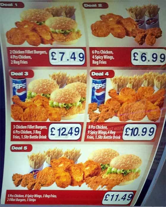 Menu at Tasty Chicken fast food, London, 233 Lower Clapton Rd
