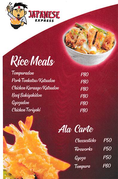 Menu at Japanese Express restaurant, Makati