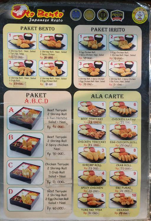 Menu at Oto Bento restaurant, Jakarta, Mangga Dua Square Lantai B 1