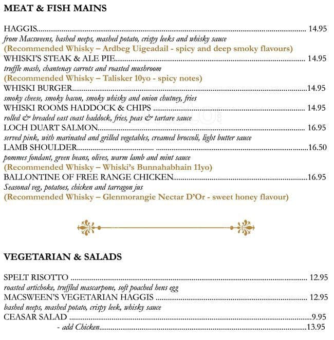 Menu at Whiski Rooms pub & bar, Edinburgh, 4-7 N Bank St