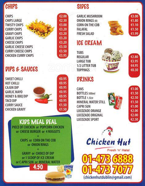 Menu at Chicken Hut pizzeria, Dublin, Unit 4 Liffey Valley S C