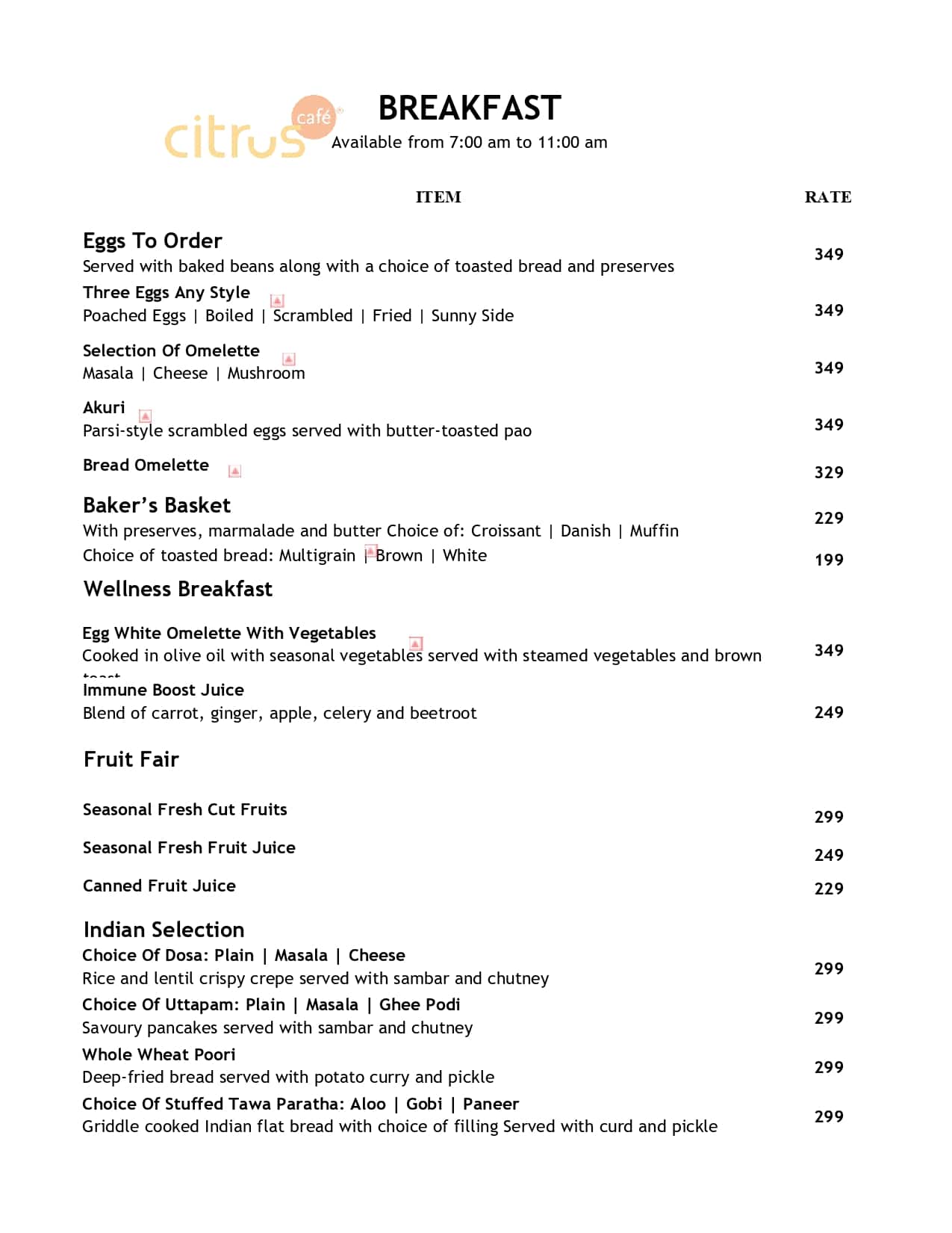 Menu of Citrus Cafe - Lemon Tree Hotel, Viman Nagar, Pune