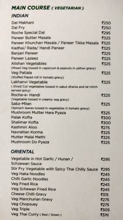 Menu at Roche, Ludhiana, SCF 13-12