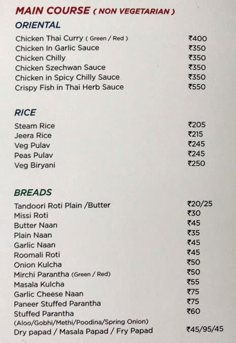 Menu at Roche, Ludhiana, SCF 13-12